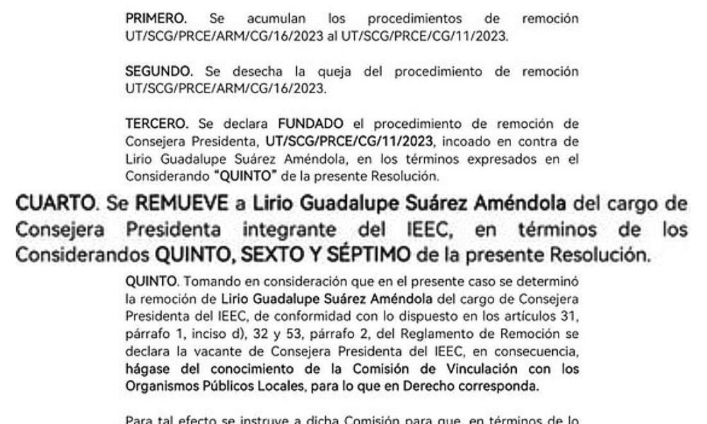 Remueve INE México por unanimidad a Lirio Suárez Améndola – Cauce Campeche